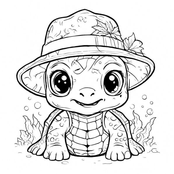 Descarga Página para Colorear de Tortuga Bebé con Sombrero Páginas para ...
