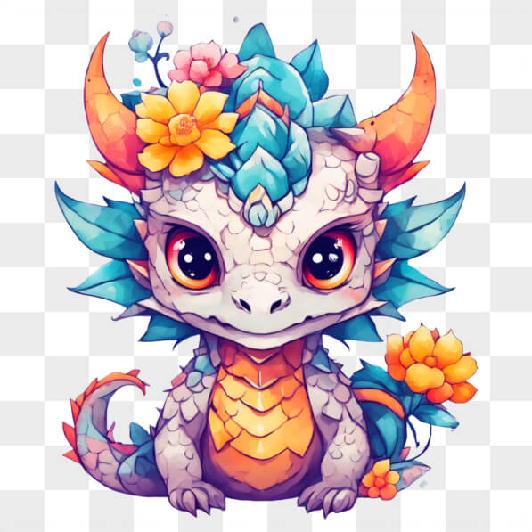 Download Colorful Dragon with Flowers - Kawaii Collection Kawaii Online ...