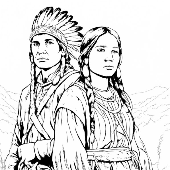 Download Native American Man and Woman in Traditional Clothing Coloring ...