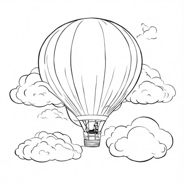 Download Hot Air Balloon in the Sky with Clouds Coloring pages Online ...