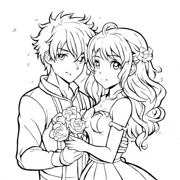 Cute Anime Couple Hugging Coloring Pages
