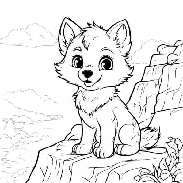 Download Baby Wolf Coloring Page Coloring pages Online - Creative Fabrica