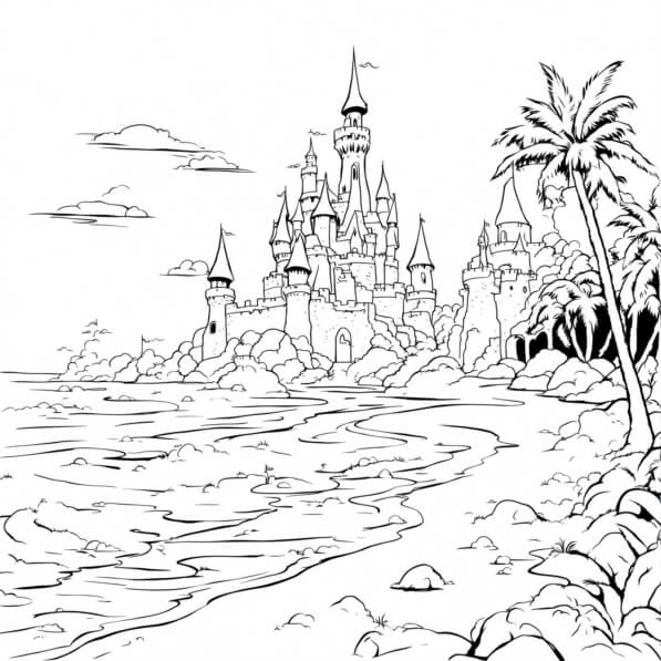 Scarica Pagina da colorare con un castello sulla spiaggia Pagine da ...
