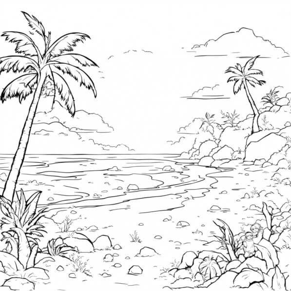 Download Tropical Beach Coloring Page Coloring pages Online - Creative ...