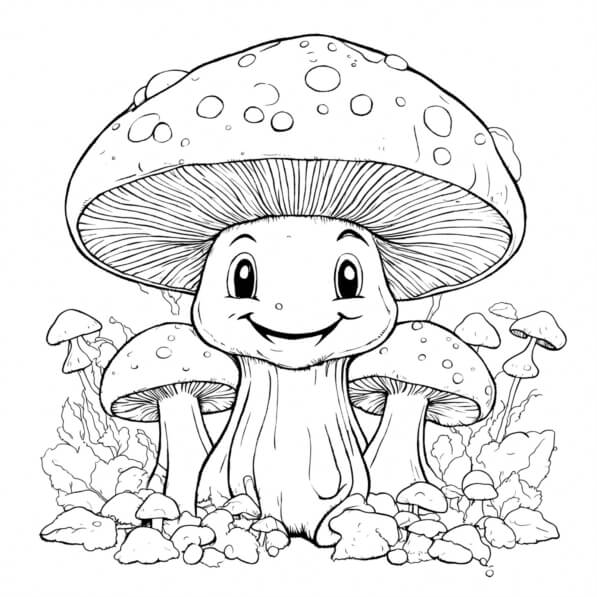 Download Cartoon Mushroom Coloring Page with Smiling Face Coloring ...