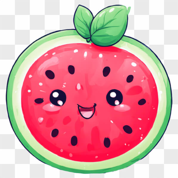 Download Kawaii Watermelon with Smiley Face and Green Leaves Kawaii ...