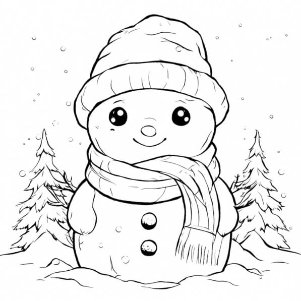 Download Snowman in Snow with Trees Coloring Page Coloring pages Online ...