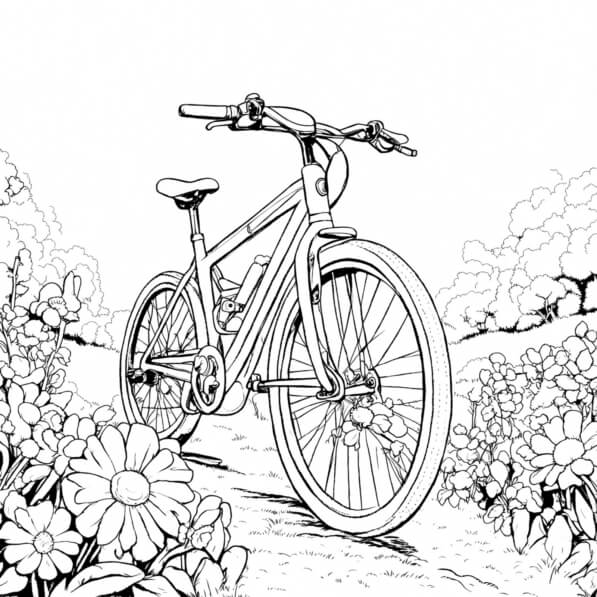 Download Coloring Page: Bicycle in Flowers Coloring pages Online ...