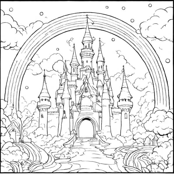Download Castle Coloring Page with Rainbow and Cinderella's Castle ...
