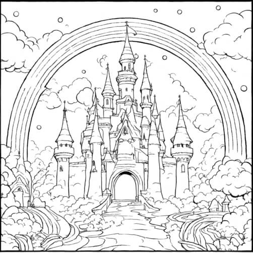 Download Cinderella Castle Coloring Page with Rainbow and Disney ...