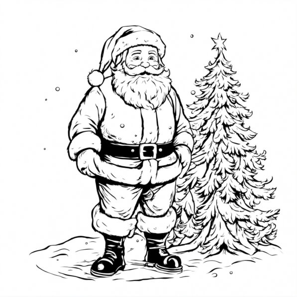 Descarga Página para colorear de Santa Claus y árbol de Navidad Páginas ...