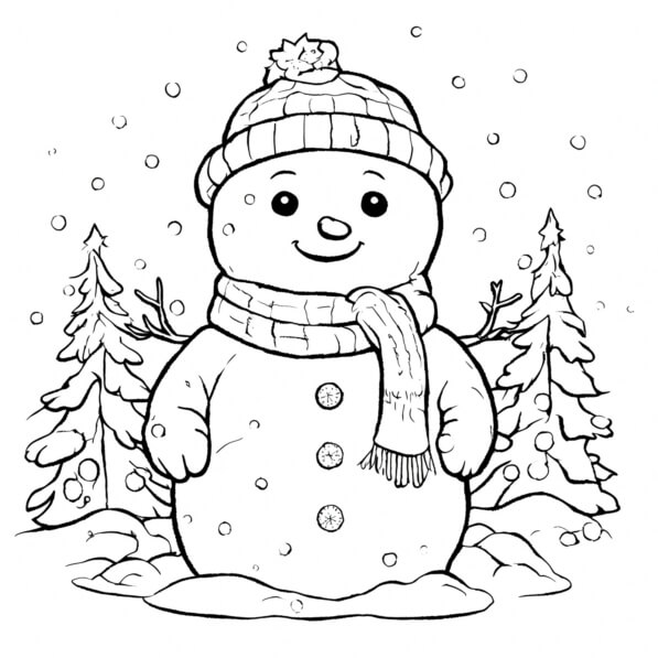 Download Snowman Coloring Page in Snowy Landscape Coloring pages Online ...