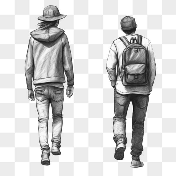 Download Black and White Drawing of Two Men Walking Down the Street ...