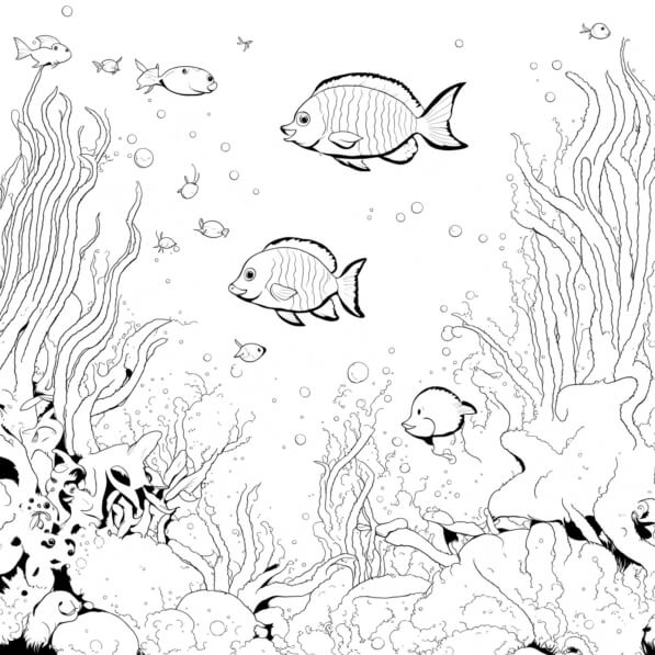 Download Underwater Coloring Page with Fish, Corals, and Marine Life ...