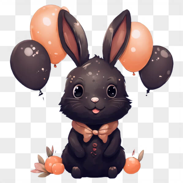 Download Kawaii Black Bunny Celebrating with Balloons and Fruit Kawaii ...