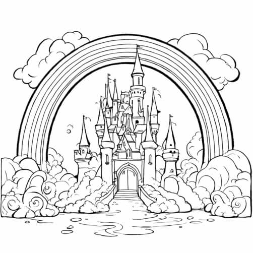 Download Cinderella Castle Coloring Page with Rainbow and Disney ...