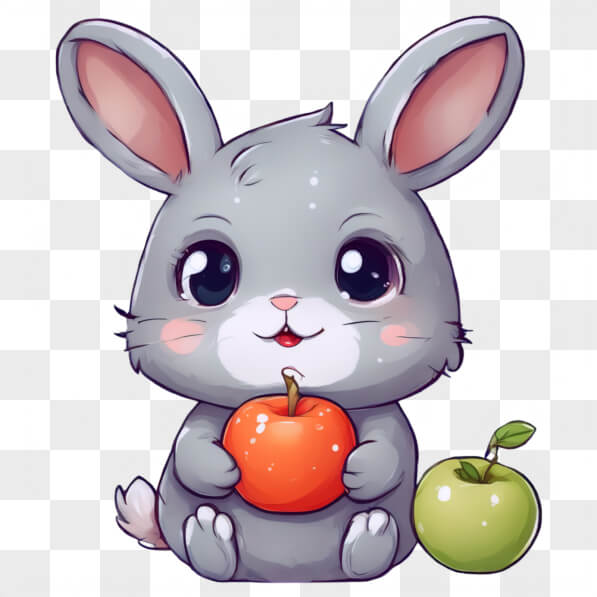 Download Kawaii Gray Bunny with Apple Kawaii Online - Creative Fabrica