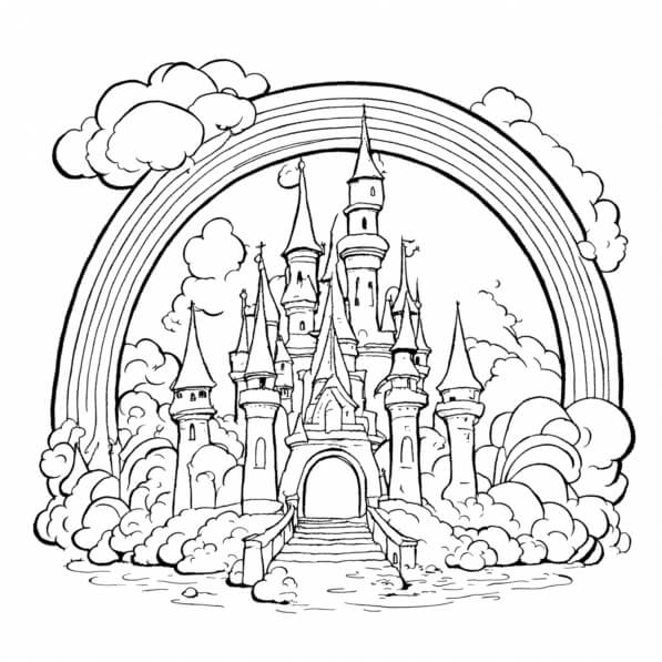 Download Castle Coloring Page with Rainbows and Clouds Coloring pages ...
