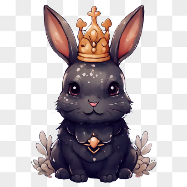 Download Kawaii Black Bunny with Crown Kawaii Online - Creative Fabrica