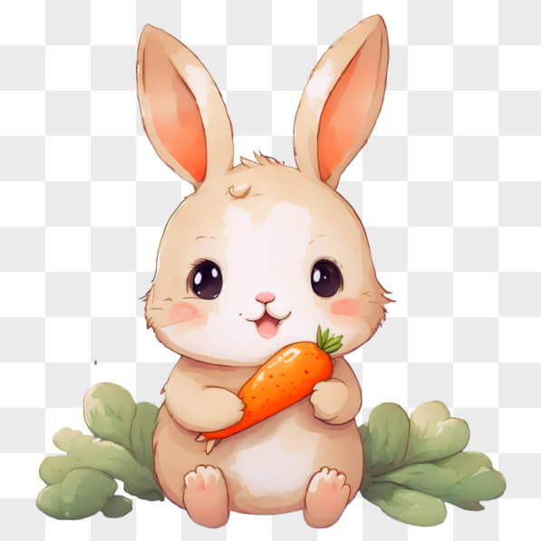 Download Kawaii Brown Bunny with Carrot on Green Leaves Kawaii Online ...
