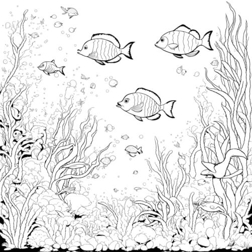 Download Underwater Coloring Page with Fish, Corals, and Marine Life ...