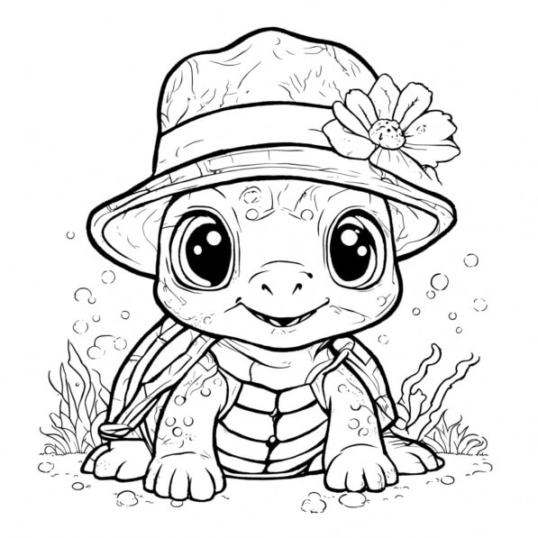 Download Baby Turtle Coloring Page with Hat Coloring pages Online ...