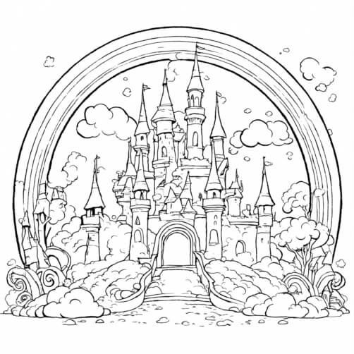 Download Castle Coloring Page with Rainbow Background Coloring pages ...