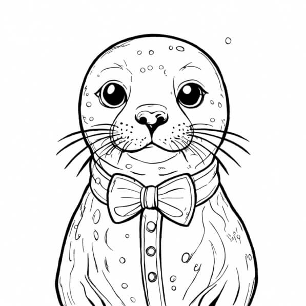 Download Coloring Page Featuring a Cute Seal with a Bow Tie Coloring ...
