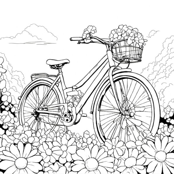 Download Bicycle in Flowers Coloring Page Coloring pages Online ...