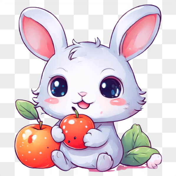 Download Kawaii White Bunny Holding Apples Kawaii Online - Creative Fabrica