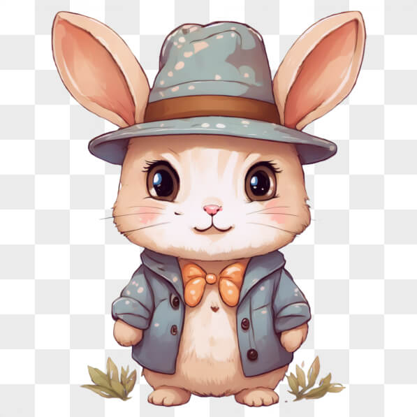 Download Kawaii Bunny Rabbit in Overcoat, Hat, and Bowtie Kawaii Online ...