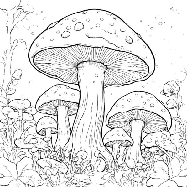 Download Mushrooms in the Forest Coloring Page Coloring pages Online ...