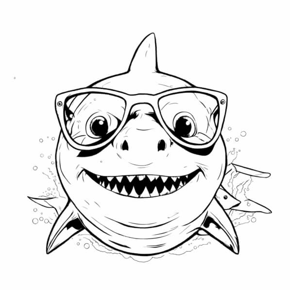 Download Smiling Shark with Sunglasses in Water Coloring pages Online ...