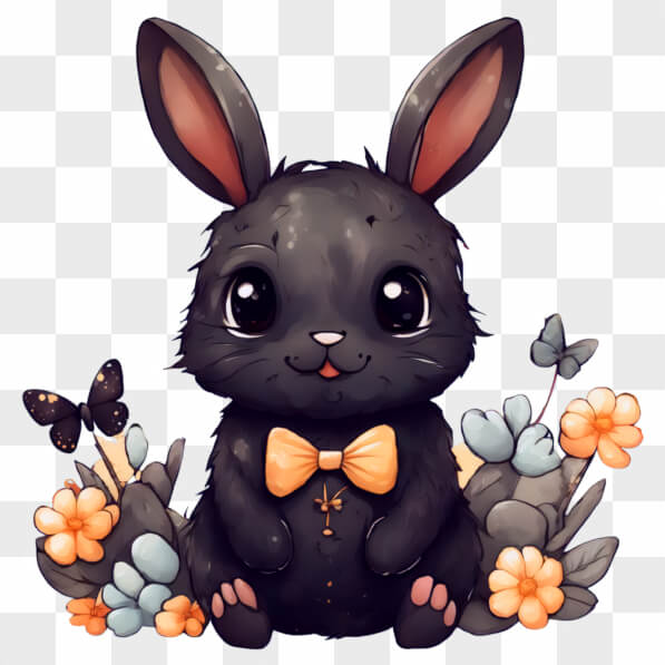 Download Kawaii Black Bunny with Bowtie Among Flowers and Butterflies ...