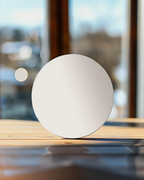 Download White Circular Object on Wooden Table Mockups Online ...