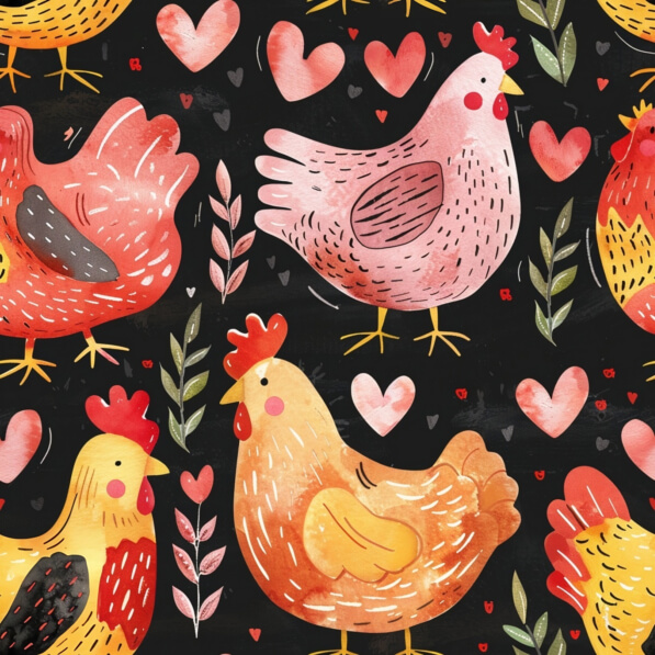 Download Colorful Chicken Pattern with Hearts and Leaves Patterns ...