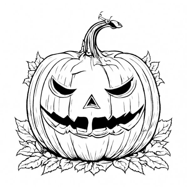 Download Halloween Pumpkin Coloring Page with Leaves and Branches ...