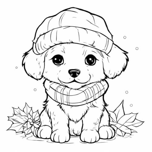 Download Cute Puppy in Winter Attire Coloring Page Coloring pages ...