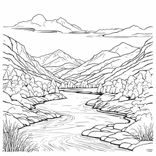 Download Mountain Stream Coloring Page Coloring pages Online - Creative ...