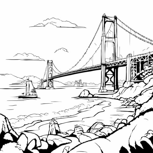 Download Golden Gate Bridge Coloring Page with San Francisco Bay Area ...