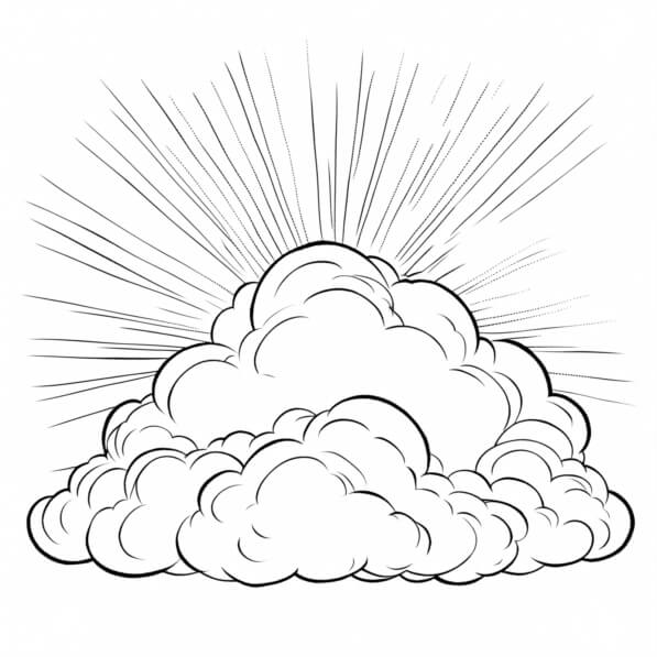 Download Cloud with Sun Rays Illustration Coloring pages Online ...