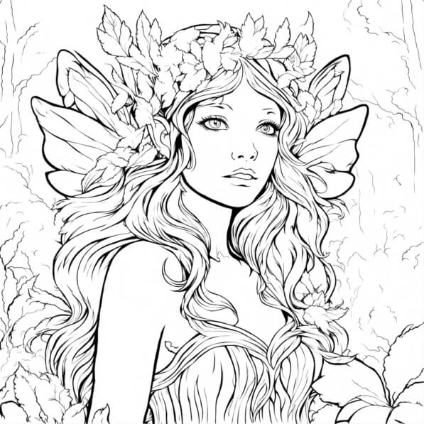 Download Fairy Coloring Page in the Forest Coloring pages Online ...