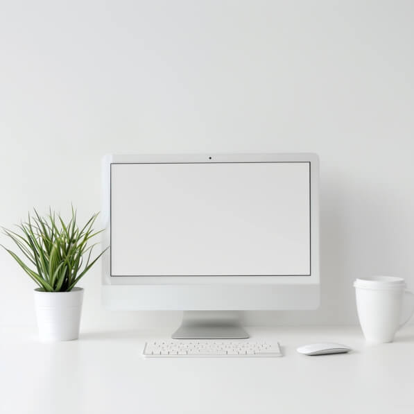 Download White Desktop Computer with Cactus Plants and Coffee Cup ...