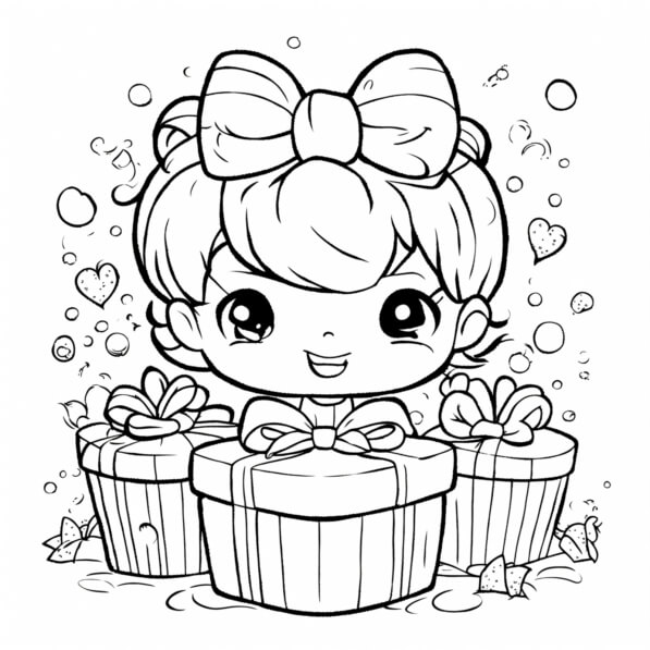 Download Cute Little Girl with Presents Sitting on Gift Boxes Coloring ...