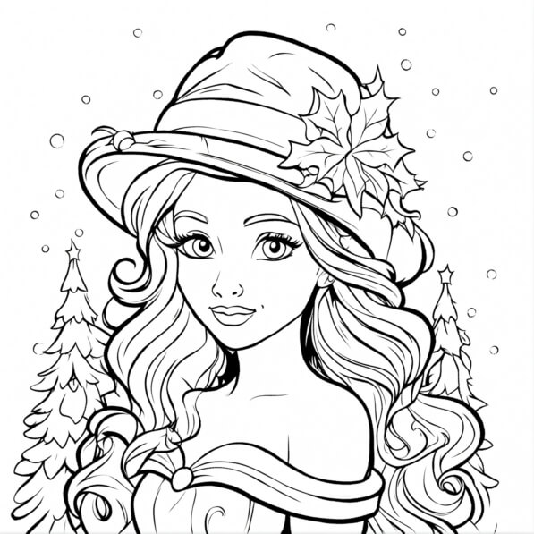 Download Winter Coloring Page with Girl and Snowy Landscapes Coloring ...