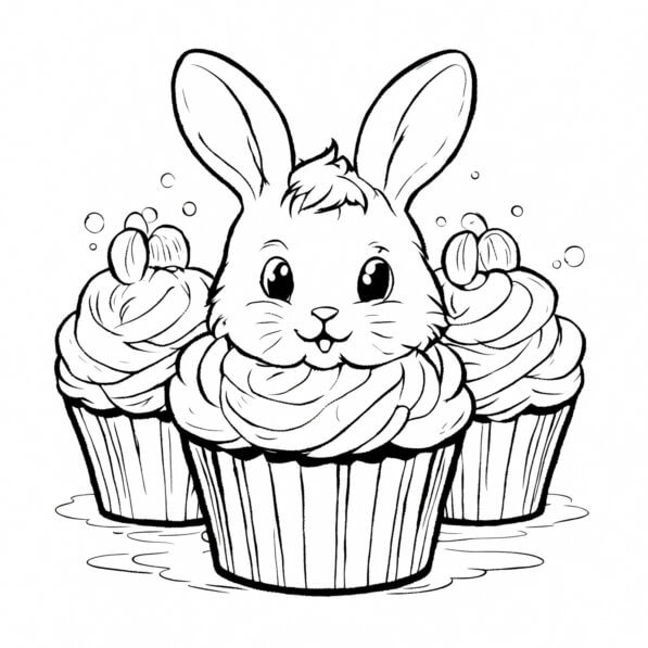 Download Bunny Rabbit on Cupcakes: Easter Coloring Page Coloring pages ...