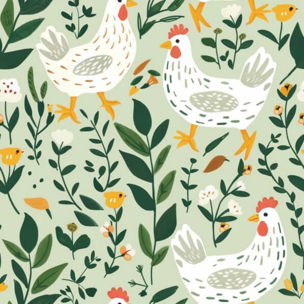 Download Seamless Pattern with Chickens, Flowers, and Leaves Patterns ...