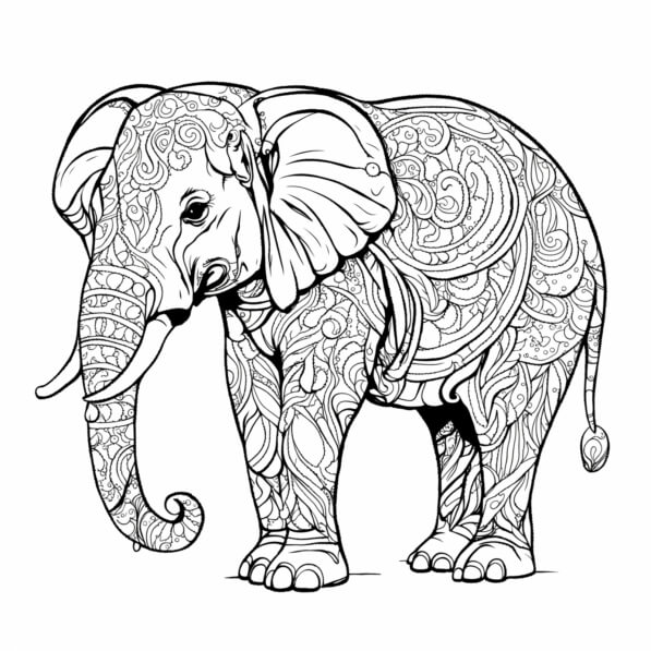 Download Intricate Elephant Design Coloring pages Online - Creative Fabrica