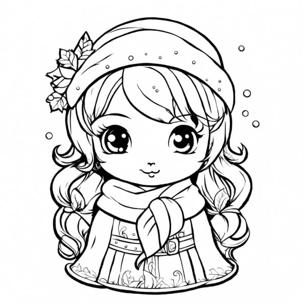 Download Christmas Coloring Page of Girl with Snowflakes Coloring pages ...