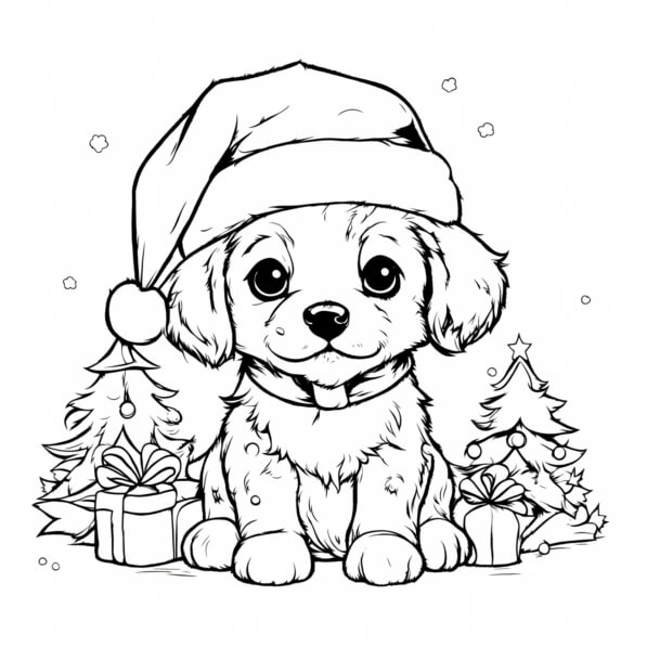 Download Christmas Coloring Page with Puppy and Gifts Coloring pages ...